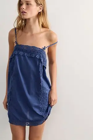 Free People Sweet Heart Mini Shift Slip Dress - Open Waters
