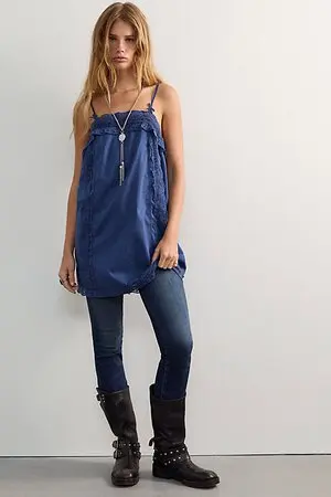 Free People Sweet Heart Mini Shift Slip Dress - Open Waters