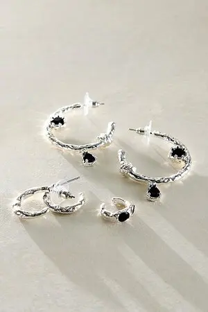 Free People Nina Earring And Cuff Set - Black/silver