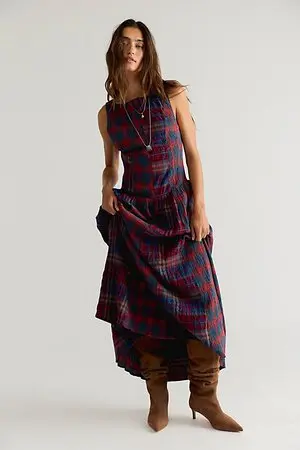 Free People Passing Time Plaid Maxi Dress