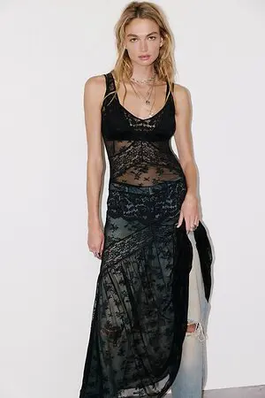 KILO BRAVA Mixed Lace Maxi Slip Dress