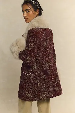 Free People Mercer Faux Fur Collar Tailored Coat - Deep Wine Combo