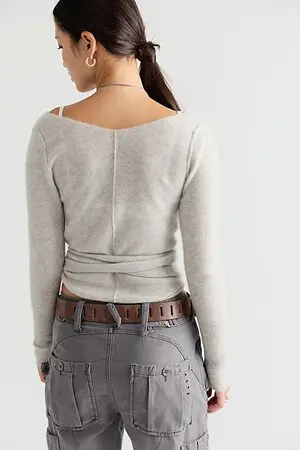 Free People Cashmere Reversible Wrap V-neck Sweater - Frost