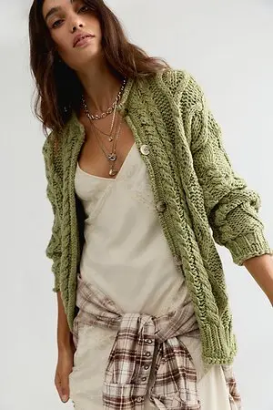 Free People Opal Rollneck Knit Cardigen Iguana