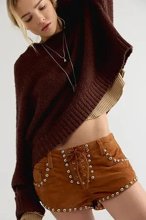 ONETEASPOON Dukes Lace Up Suede Micro Shorts - Brown