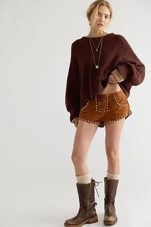 ONETEASPOON Dukes Lace Up Suede Micro Shorts