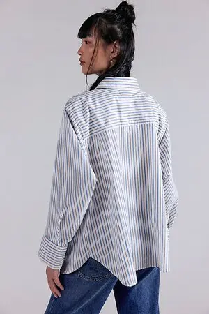 Free People Sabine Striped Articulated Button Down Top - Eggshell Combo