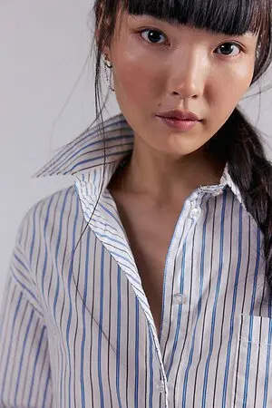 Free People Sabine Striped Articulated Button Down Top - Eggshell Combo