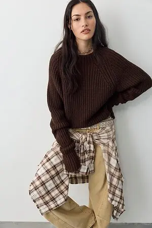 Free People Low Tide Crew Neck Knit Pullover Chocolate