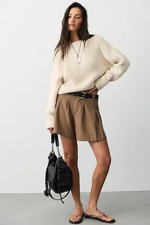 Free People Low Tide Crew Neck Knit Pullover Marshmallow