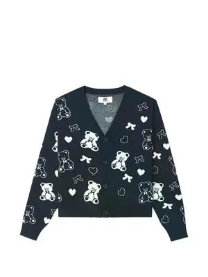 CHOCOOLATE Bear-pattern V-neck Cardigan - Blue