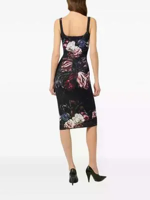 Roberto Cavalli Floral-print Square-neck Midi Dress