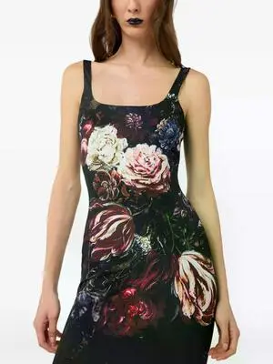 Roberto Cavalli Floral-print Square-neck Midi Dress
