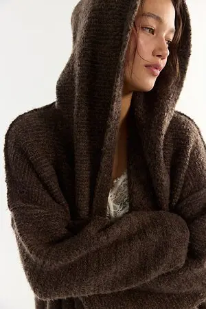 Free People Thistle Hooded Oversized Cardigen Fudge Combo
