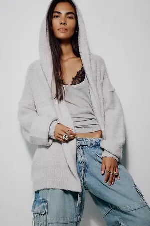 Free People Thistle Hooded Oversized Cardigen Grey Combo