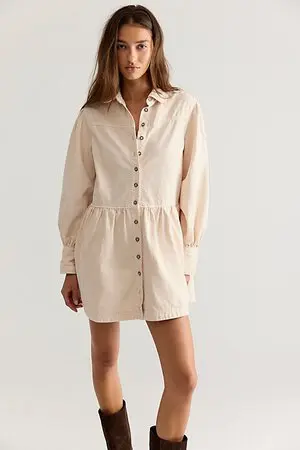 Free People Marris Collared Denim Mini Dress - Plum Dust