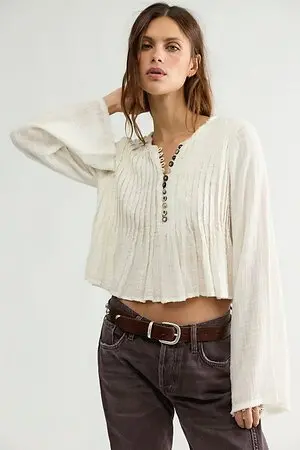 Free People Fp One Parker Long Sleeve Button Down Top - Clean Ivory