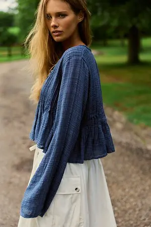 Free People Fp One Parker Long Sleeve Button Down Top - Dark Denim