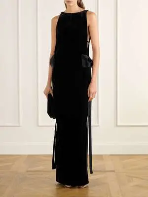SELF-PORTRAIT Bow-detailed Embellished Velvet Maxi Dress