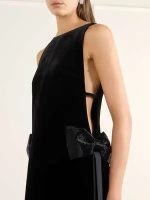 SELF-PORTRAIT Bow-detailed Embellished Velvet Maxi Dress