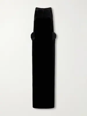 SELF-PORTRAIT Bow-detailed Embellished Velvet Maxi Dress - Black