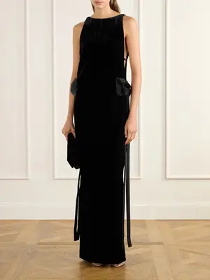SELF-PORTRAIT Bow-detailed Embellished Velvet Maxi Dress