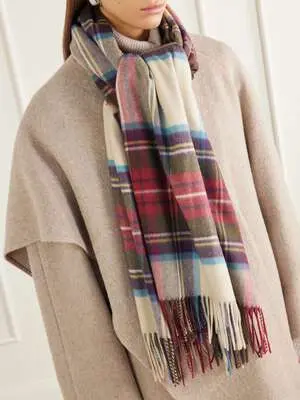Johnstons Of Elgin Tartan Stole Checked Cashmere Scarf - Red
