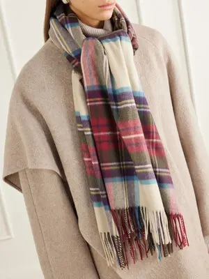 Johnstons Of Elgin Tartan Stole Checked Cashmere Scarf - Red