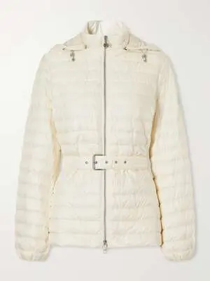 Burberry Belted Quilted Padded Shell Hooded Jacket - Ivory