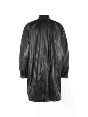 Dusan Drawstring-waist Leather Coat - Grey