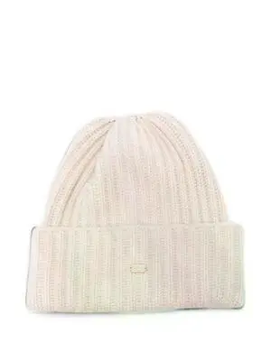 Agnona Ribbed-knit Beanie Hat - Neutrals