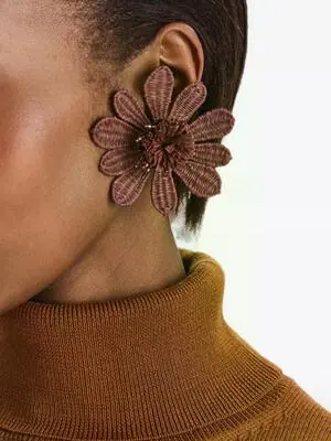 Oscar De La Renta Flower Clip-on Earrings - Brown