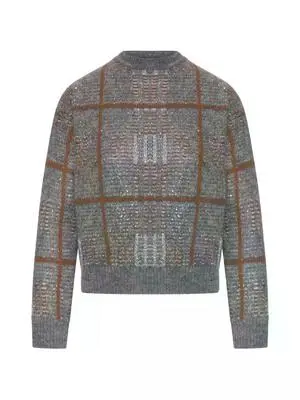 Max Mara Sequin-embellished Checked Sweater - Grey