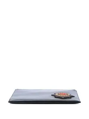 Saint Laurent 2018 Embroidered Crest Calfskin Zippered Clutch Bag