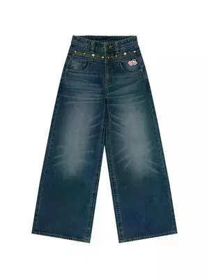 AAPE BY *A BATHING APE Floral-embroidered Wide-leg Jeans - Blue