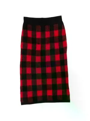 N°21 Check-pattern Knitted Midi Skirt - Red