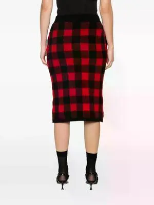 N°21 Check-pattern Knitted Midi Skirt