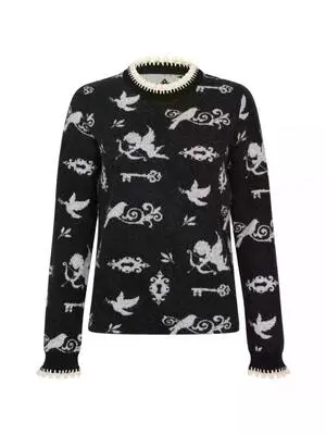 RENLI SU Intarsia-knit Pompom-trim Sweater - Black