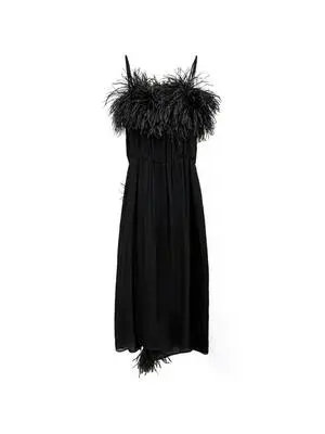 Prada Feather-trim Midi Dress - Black