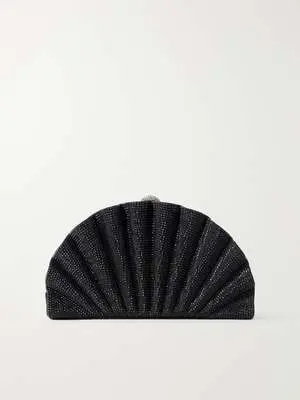 Judith Leiber Origami Fan Crystal-embellished Satin Clutch - Black