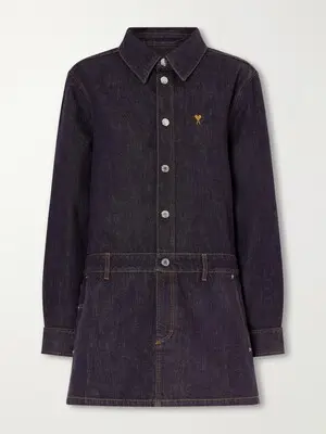 AMI Paris Embroidered Denim Mini Dress - Blue