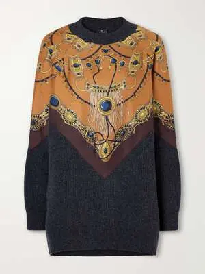 Etro Printed Silk-trimmed Wool And Cashmere-blend Sweater - Multi