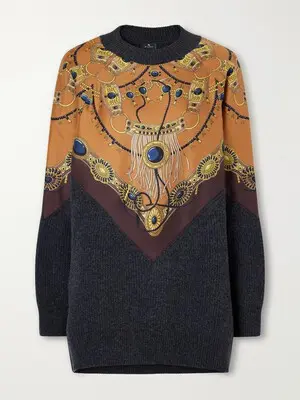 Etro Printed Silk-trimmed Wool And Cashmere-blend Sweater - Multi