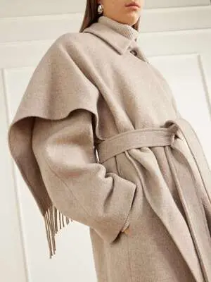 Ossou Canyon Belted Fringed Layered Wool And Cashmere-blend Coat