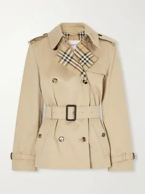 Burberry Double-breasted Belted Checked Cotton-gabardine Trench Coat - Neutrals