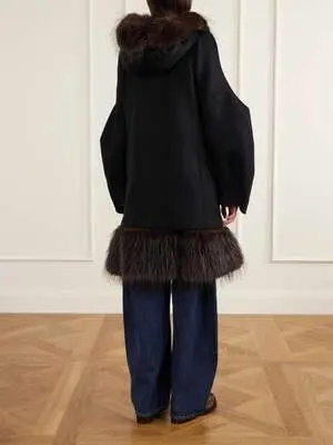 Sacai Padded Plush-trimmed Wool Coat