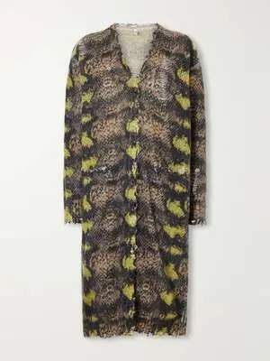 R13 Distressed Animal-print Cashmere Cardigan - Multi