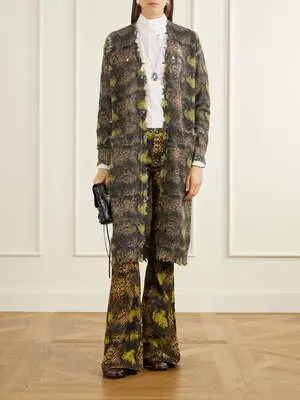 R13 Distressed Animal-print Cashmere Cardigan