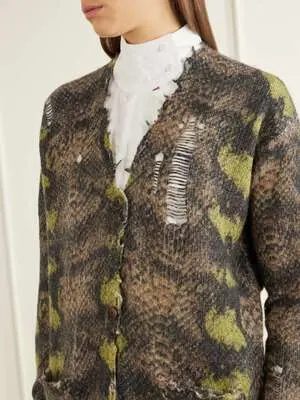R13 Distressed Animal-print Cashmere Cardigan