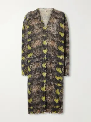 R13 Distressed Animal-print Cashmere Cardigan - Multi
